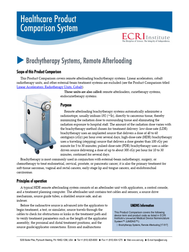 Brachytherapy Systems, Remote Afterloading | PDF | Radiation Therapy ...