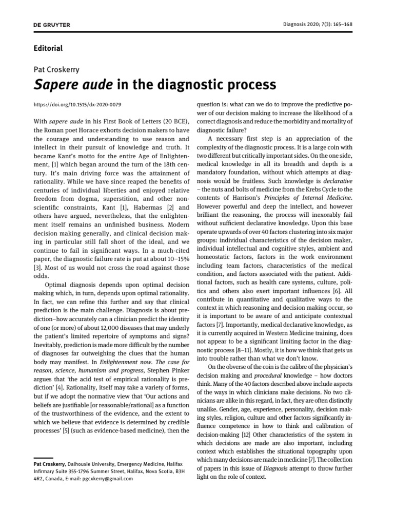 2020 - Croskerry - Sapere Aude in The Diagnostic Process | PDF | Machine Learning | Medical ...