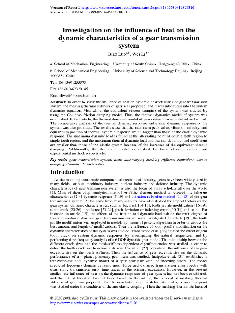 Heat Impact on Gear Dynamics Analysis | PDF | Gear | Viscosity