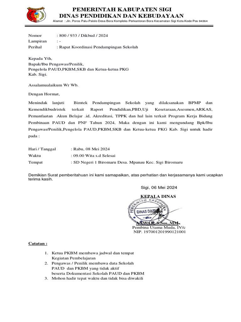 Surat Pemberitahuan Rapat Koordinasi Sekolah Tahun 2024 | PDF Surat Pemberitahuan Rapat Koordinasi Sekolah Tahun 2024 | PDF