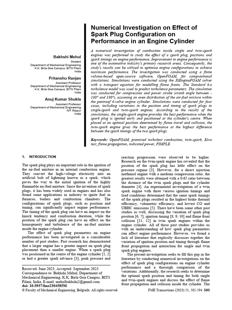 Position of Spark Plug | PDF | Internal Combustion Engine | Engines