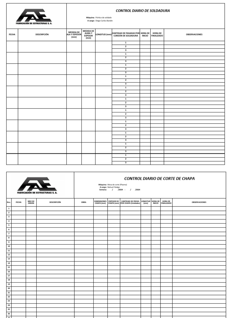 16. Planillas de Control | PDF | Soldadura | Construcción