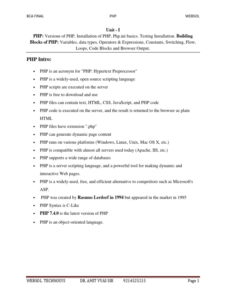 Bca Final Unit 1 PHP | PDF | Php | Control Flow Bca Final Unit 1 PHP | PDF | Php | Control Flow