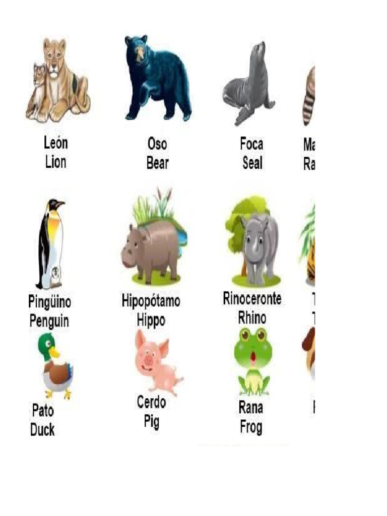 20 Animales en Ingles y Español | PDF