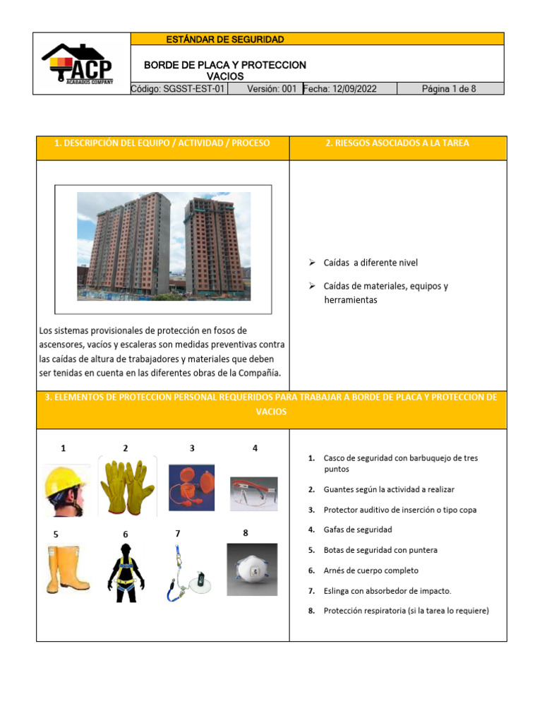 Estandar Trabajos A Borde de Placa y Protección de Vacíos | PDF