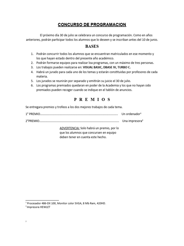CONCURSO DE PROGRAMACION (Autoguardado) | PDF