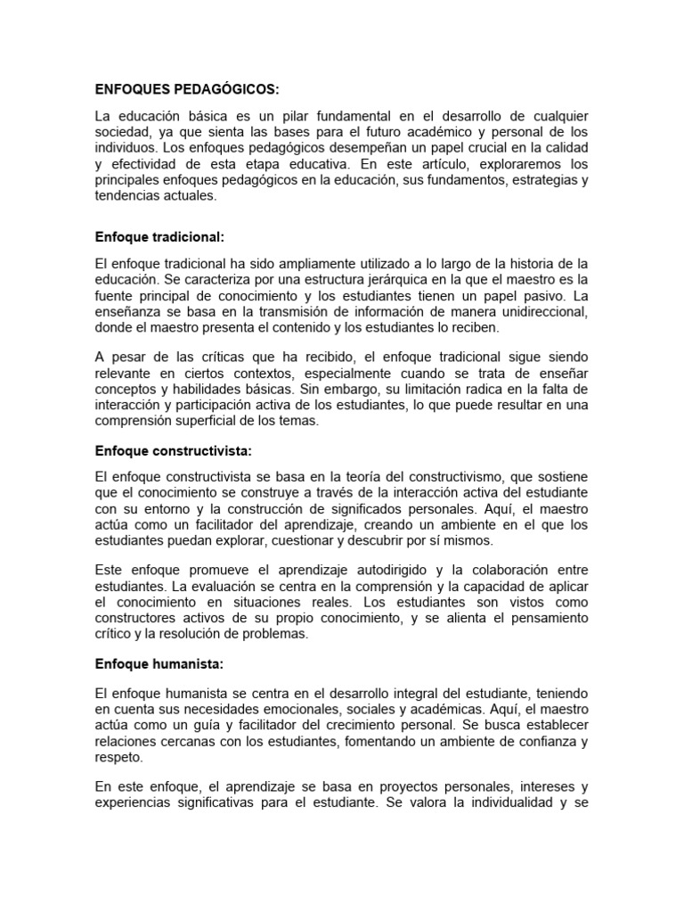 Enfoques Pedagógicos | Descargar gratis PDF | Constructivismo (filosofía de la educación ...