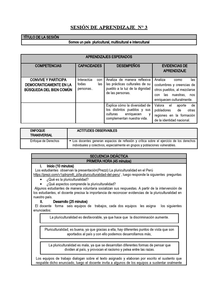 Sesión de Aprendizaje 3 | PDF | Aprendizaje | Multiculturalismo