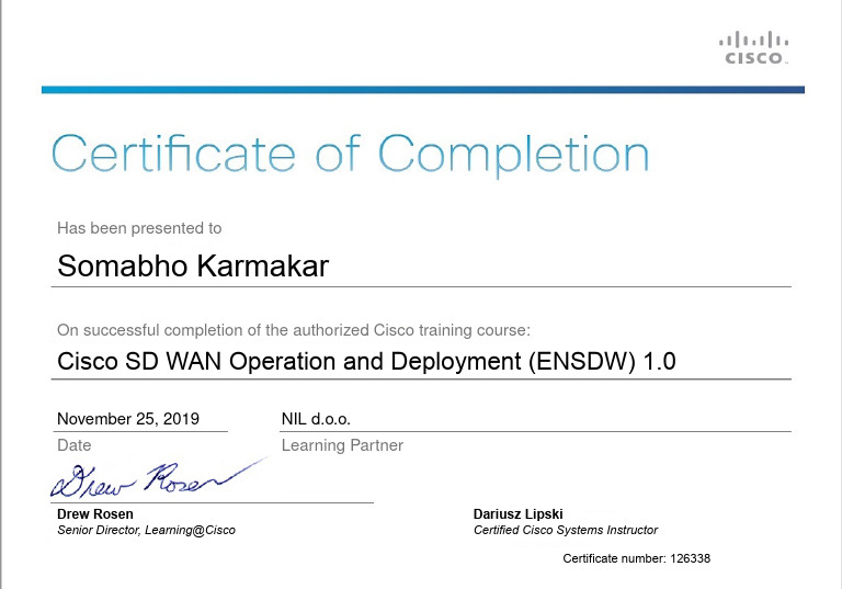 Cisco Certified Course Completion Certificate - 303 - 54940005 | PDF | Computers