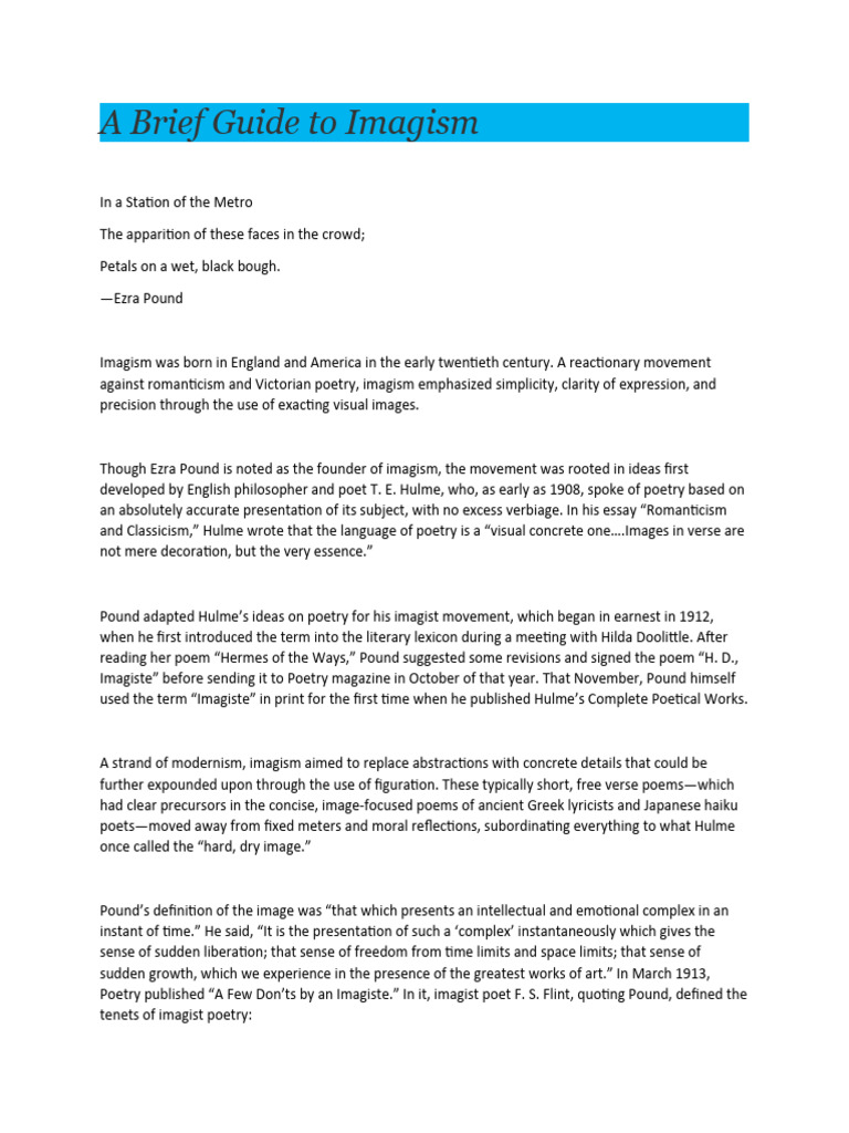 A Brief Guide To Imagism | PDF | Poetry