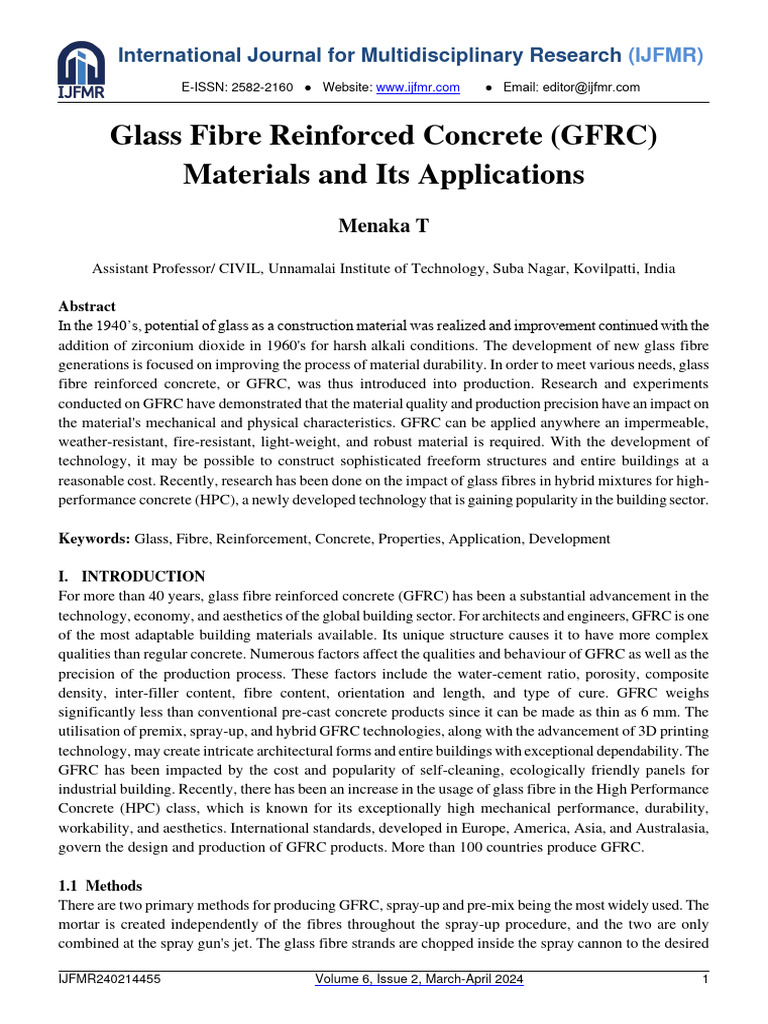 Glass Fibre Reinforced Concrete (GFRC) Materials and Its Applications ...