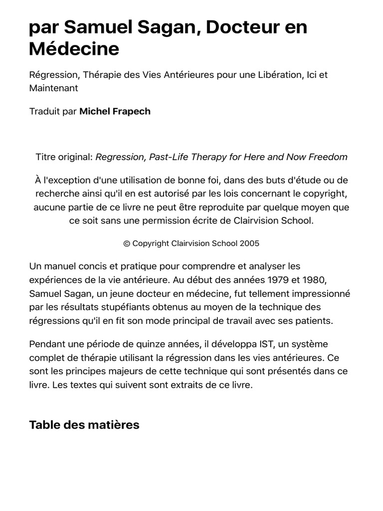 Samuel Sagan - Régression, Thérapie Des Vies Antérieures Pour Une ...