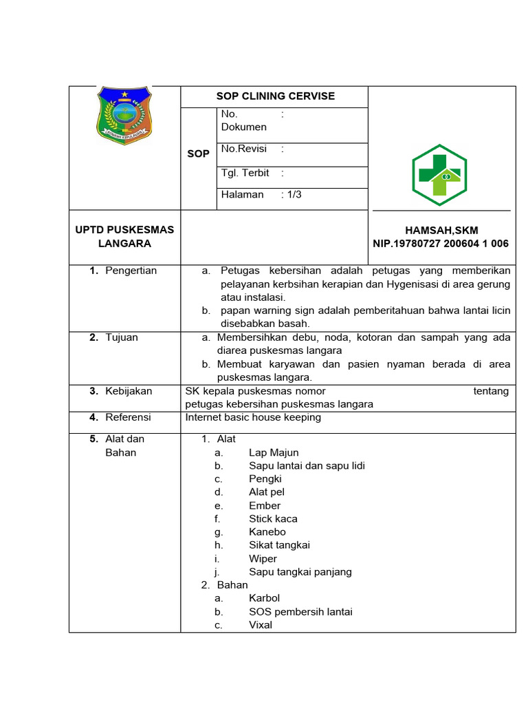 Sop Cleaning Service PKM Langara | PDF