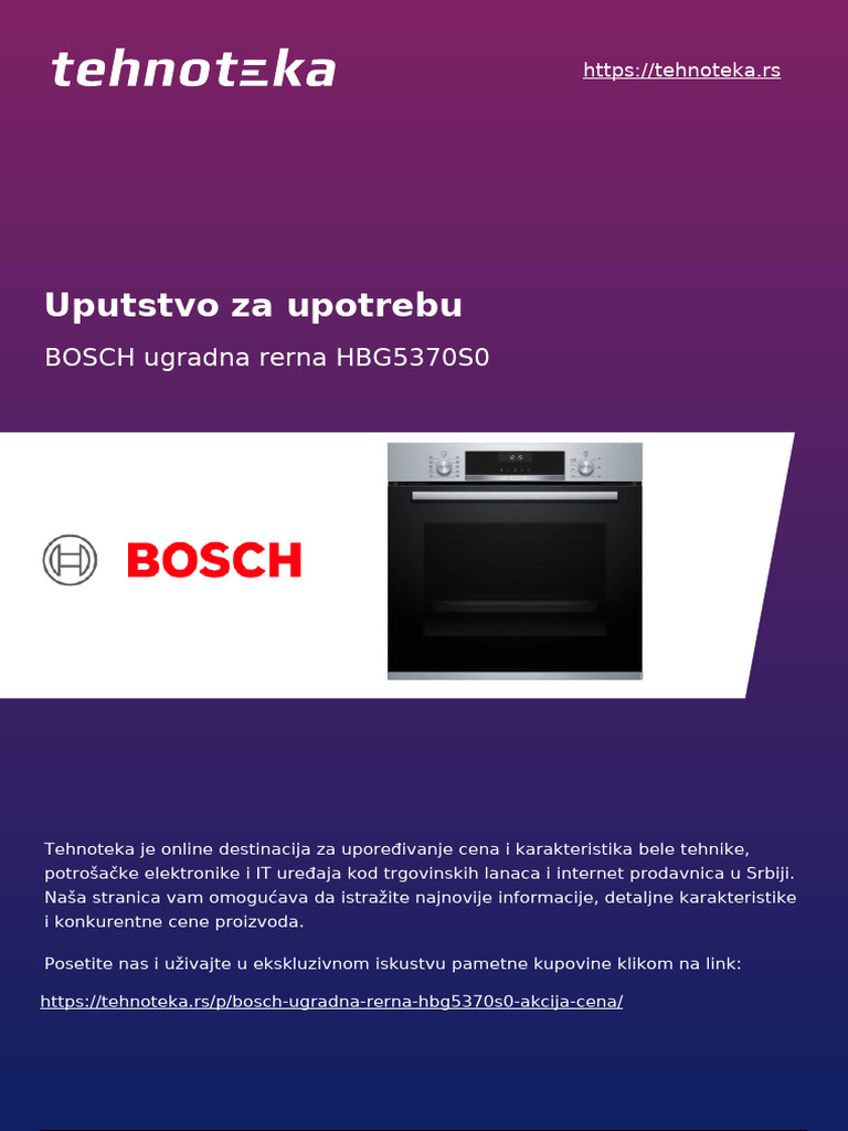 Uputstvo Za Upotrebu Bosch Ugradna Rerna Hbg5370s0 63bd70a76b72b | PDF