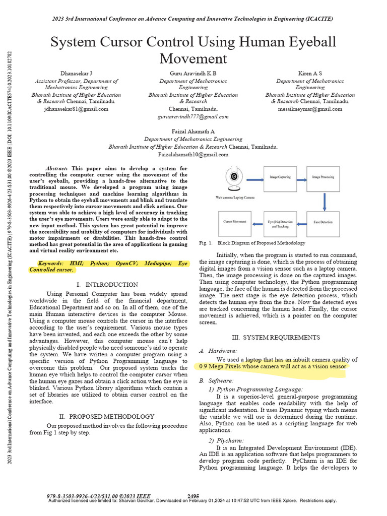 Hands Free Mouse Pdf Engineering Computing