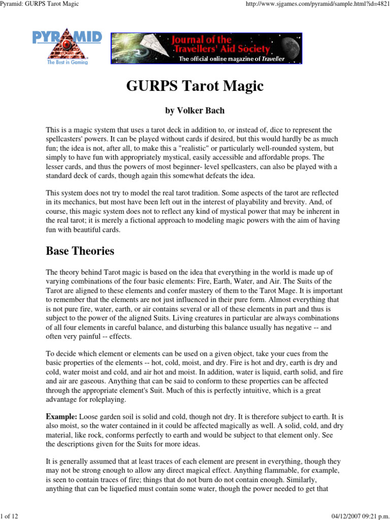 GURPS Tarot Magic System Guide | PDF | Luck | Tarot