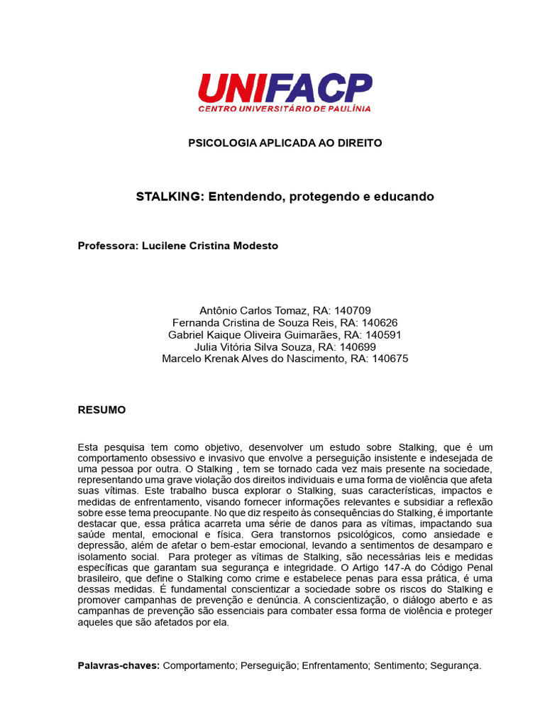 APS STALKING - 2024 - Revisado (2) - 240520 - 140051 | PDF | Violência ...