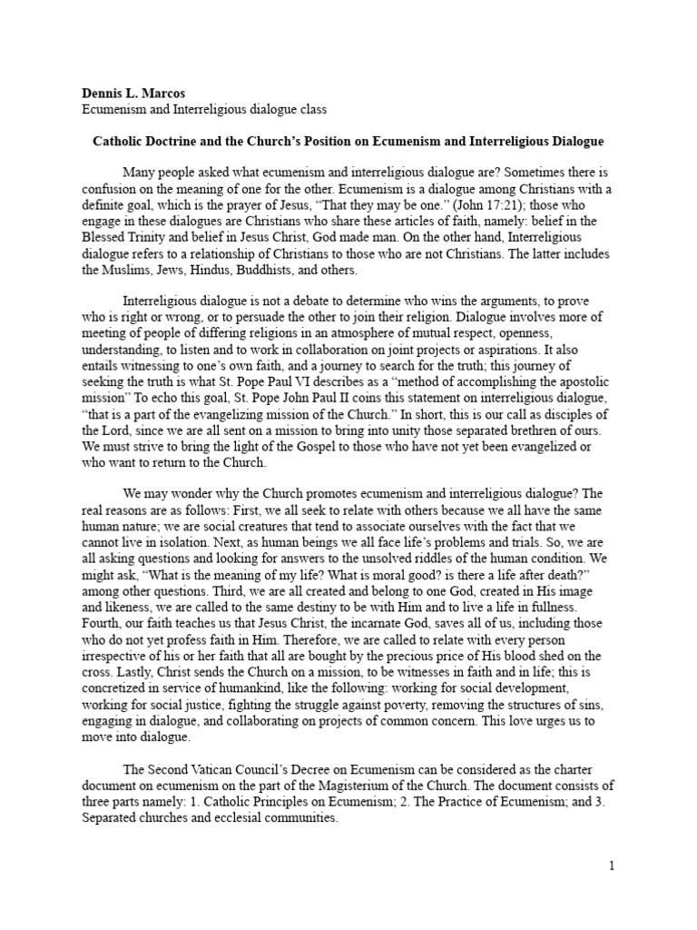 Catholic Principle of Ecumenism and Interreligious Dialogue | PDF ...
