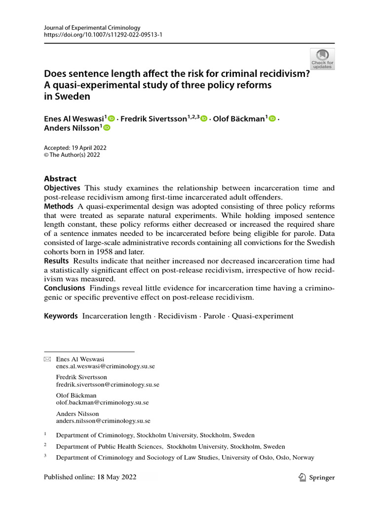Does Sentence Length Affect The Risk For Criminal Recidivism | PDF ...