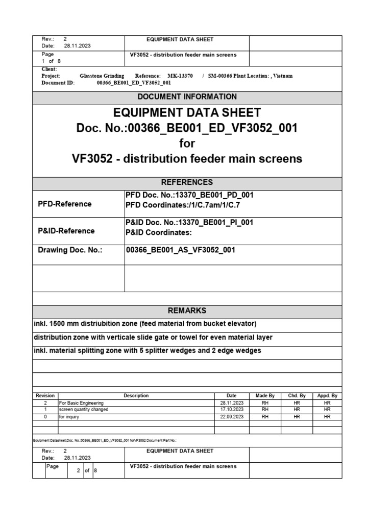 Equipment Data Sheet Doc. No.:00366 - BE001 - ED - VF3052 - 001 For ...