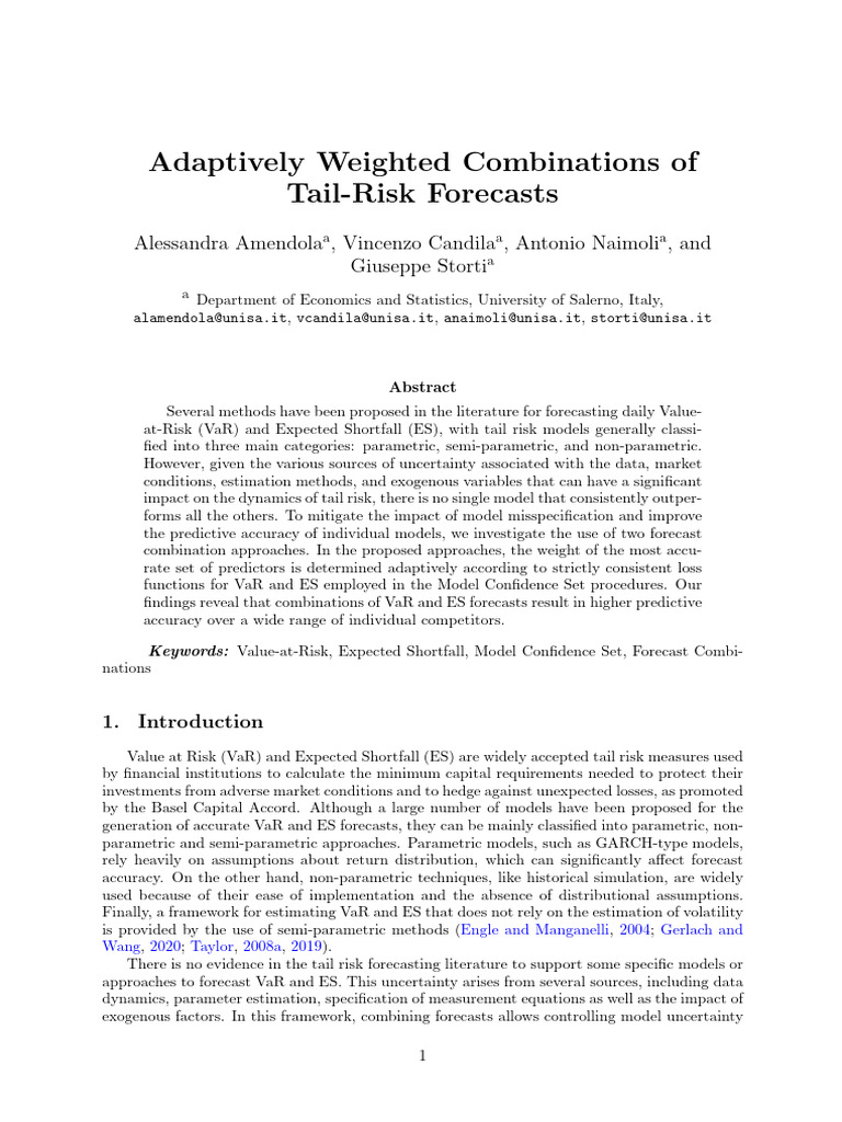 Adaptively Weighted Combinations of Tail-Risk | PDF | Value At Risk ...