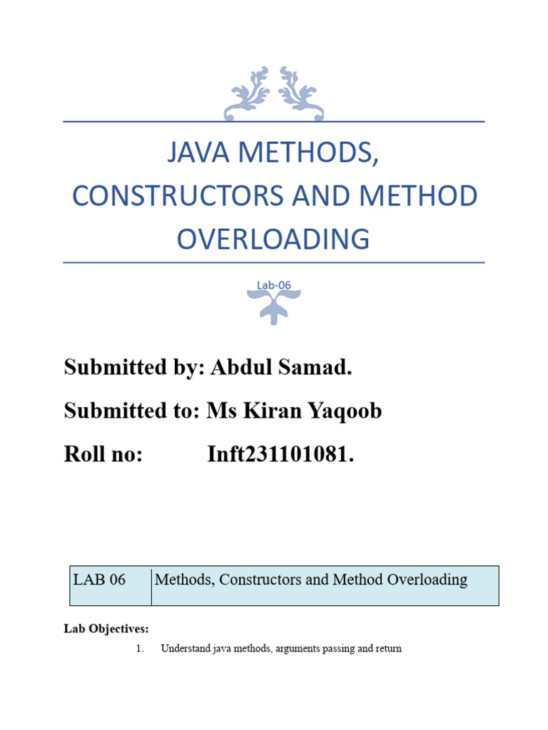 Inft231101081 Oop Lab 6 Pdf Method Computer Programming Parameter Computer Programming 