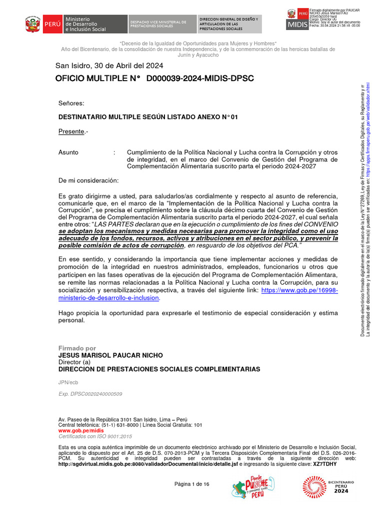 Oficio Multiple N°000039-2024-MIDIS-DPSC T 1 | PDF