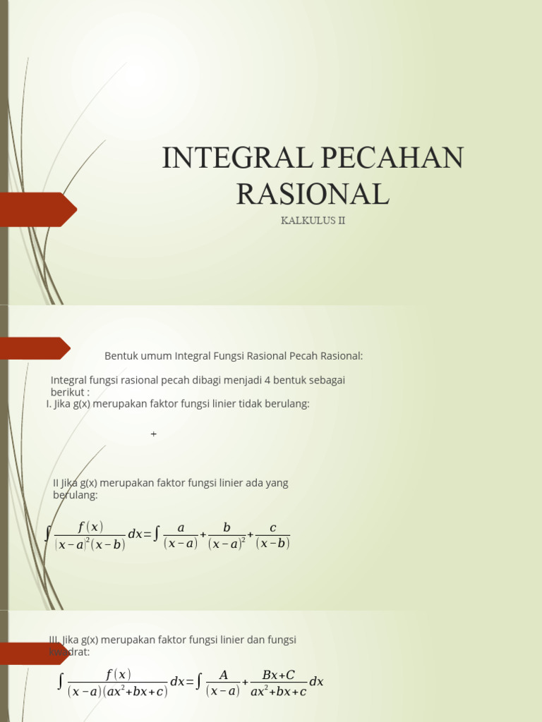 KALKULUS I P-15 (Integral Pecahan Rasional) | PDF