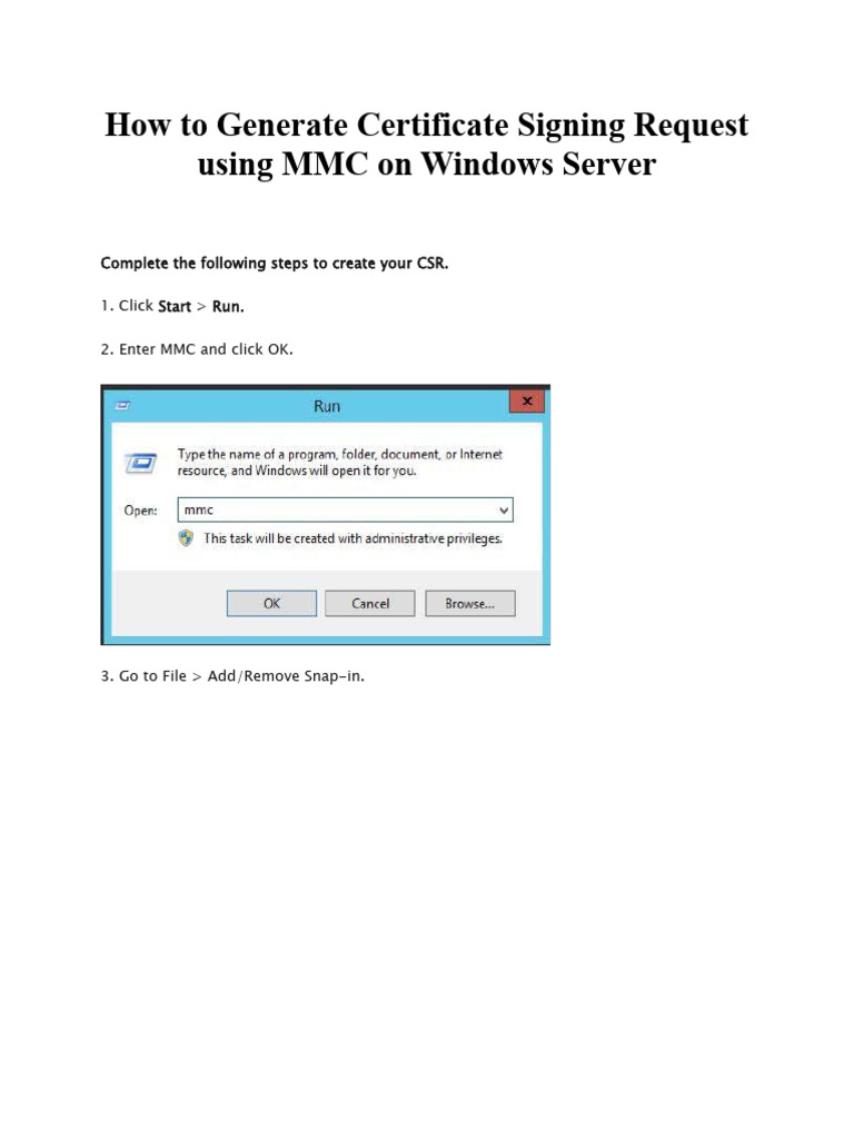 How To Generate Certificate Signing Request Using MMC On Windows Server | PDF | Public Key ...