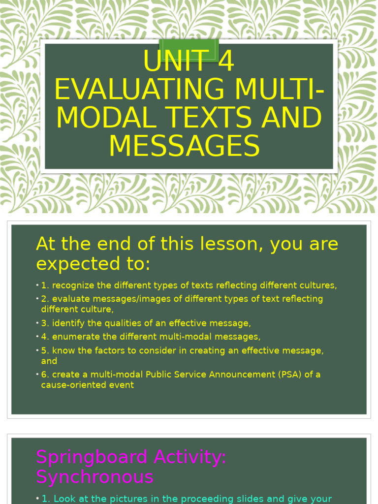 Unit 4 Evaluating Multi-Modal Text and Messages | PDF | Human Communication | Communication