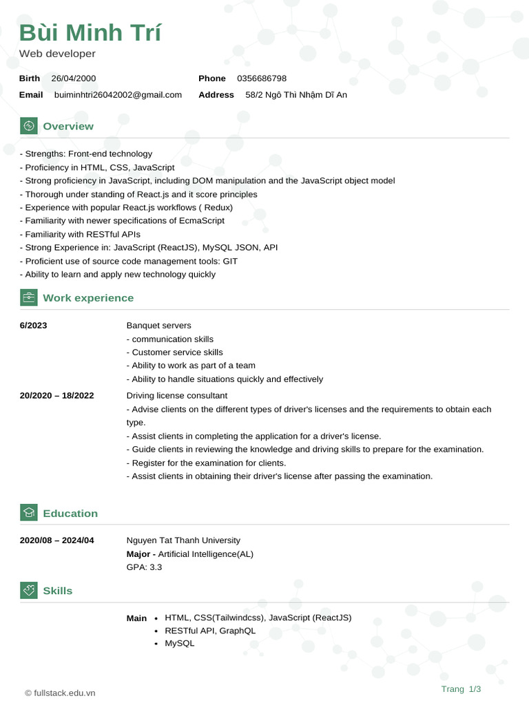 Bui Minh Tri | PDF | Java Script | Software Engineering