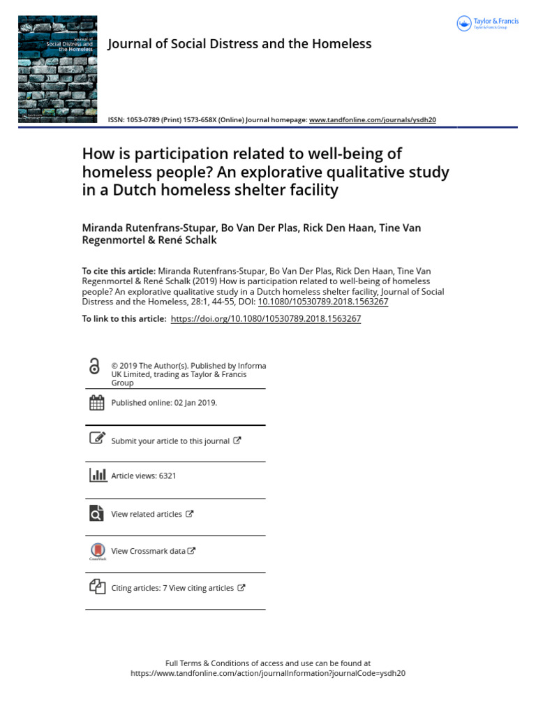 How Is Participation Related To Well-Being of Homeless People An ...