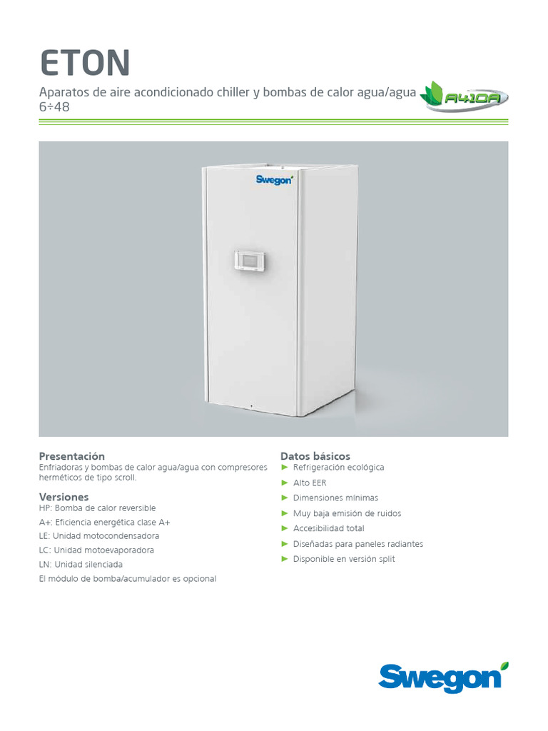 Chiller y Bombas de Calor - ETON (Swegon) | PDF | Bomba de calor | Bomba