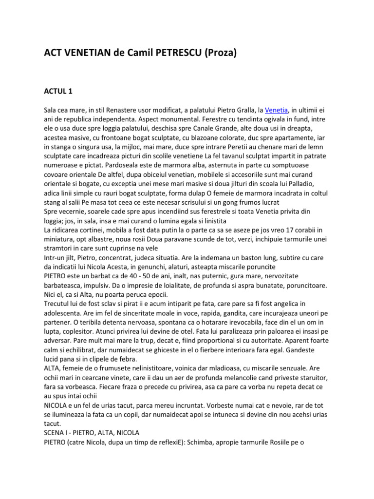 Act Venetian de Camil Petrescu | PDF