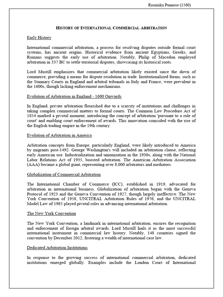 ICA Assignment Rasmiika Punnose 1560 | PDF | Arbitration | Justice