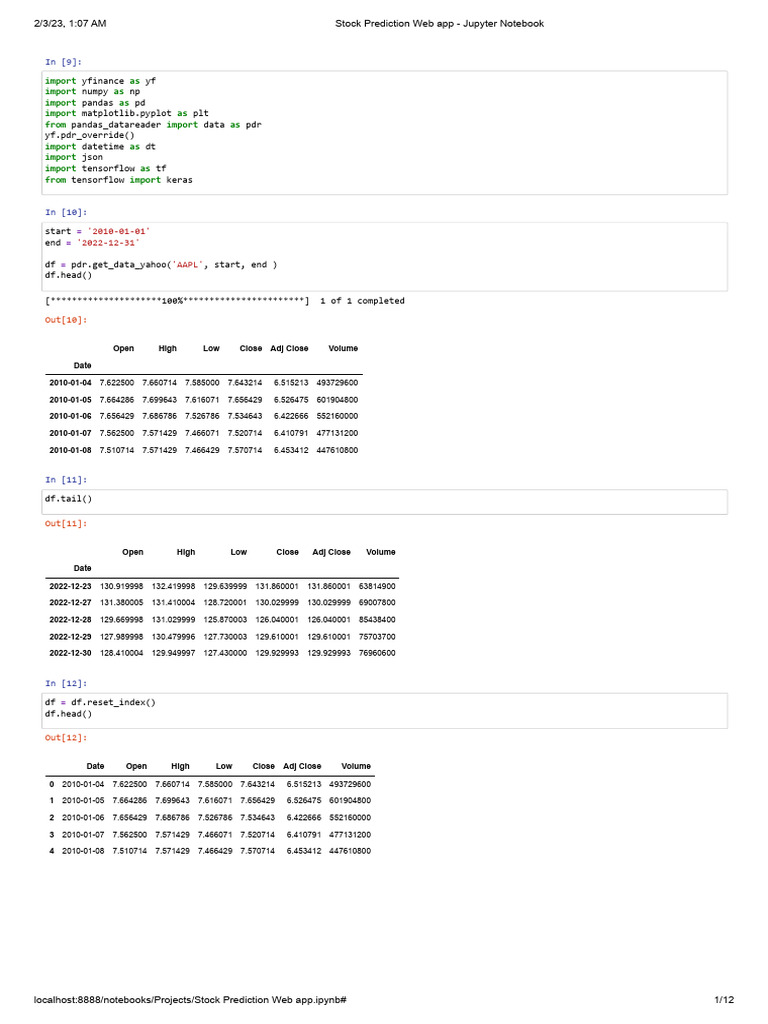 Stock Prediction Web App Jupyter Notebook Pdf Computing 1369