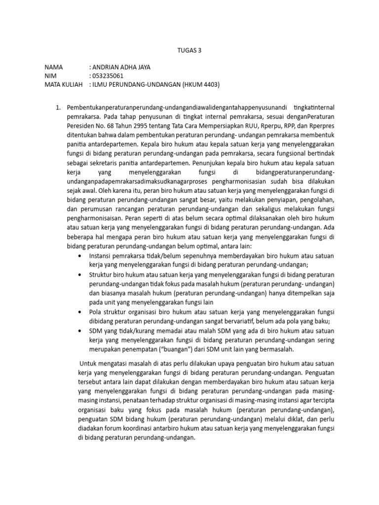 Tugas 3 Ilmu Perundang-Undangan (Hkum 4403) 1 | PDF | Politik | Ilmu Sosial