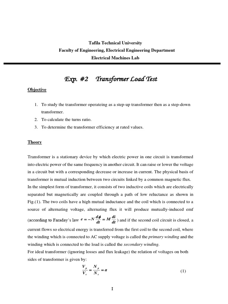 Exp. 2 Transformer Load Test | PDF | Transformer | Inductance