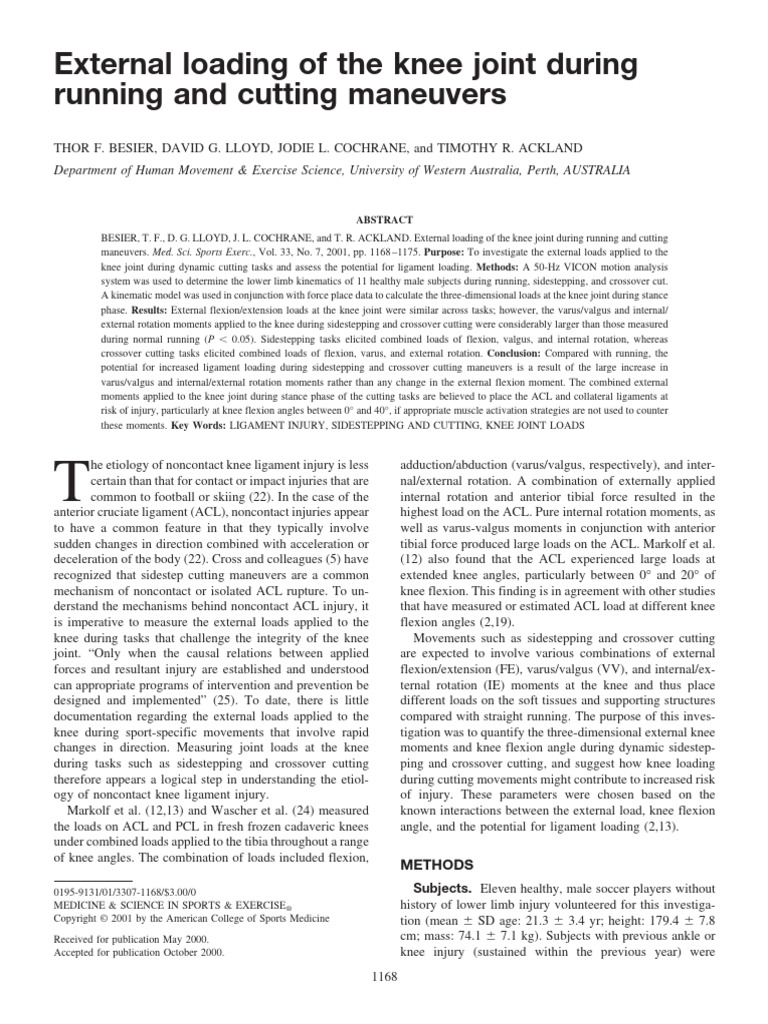 BESIER, LLOYD Et Al. 2001 - External Loading of The Knee | PDF | Knee ...