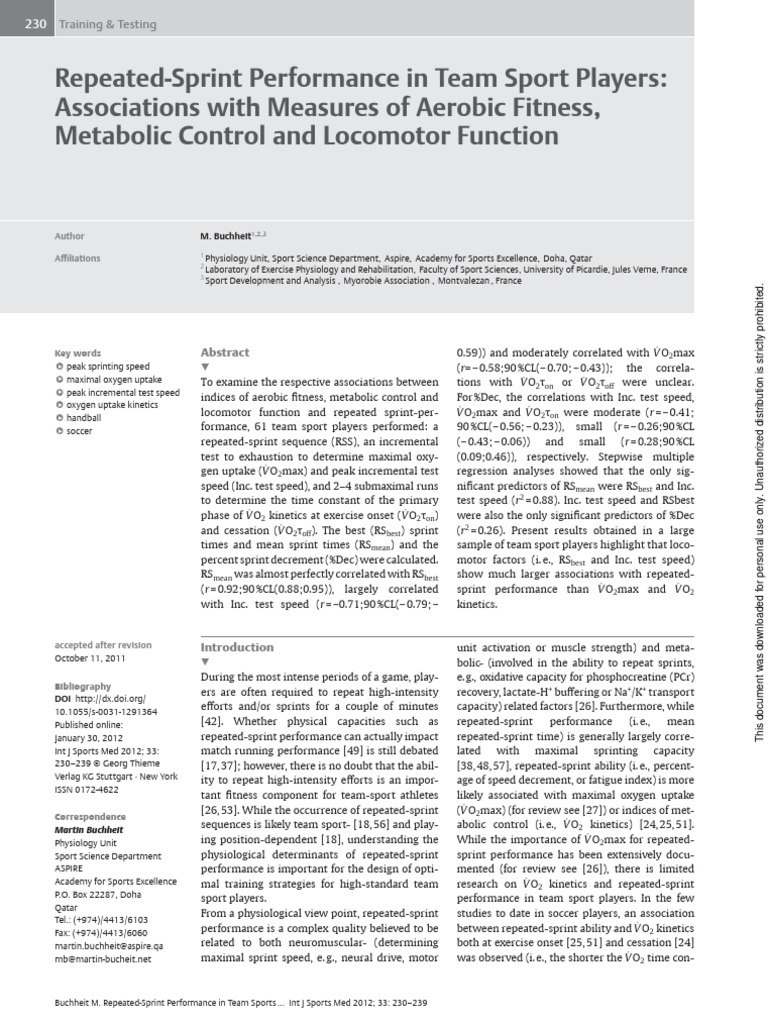 Repeated-Sprint Performance in Team Sport Players: Associations With Measures of Aerobic Fitness ...