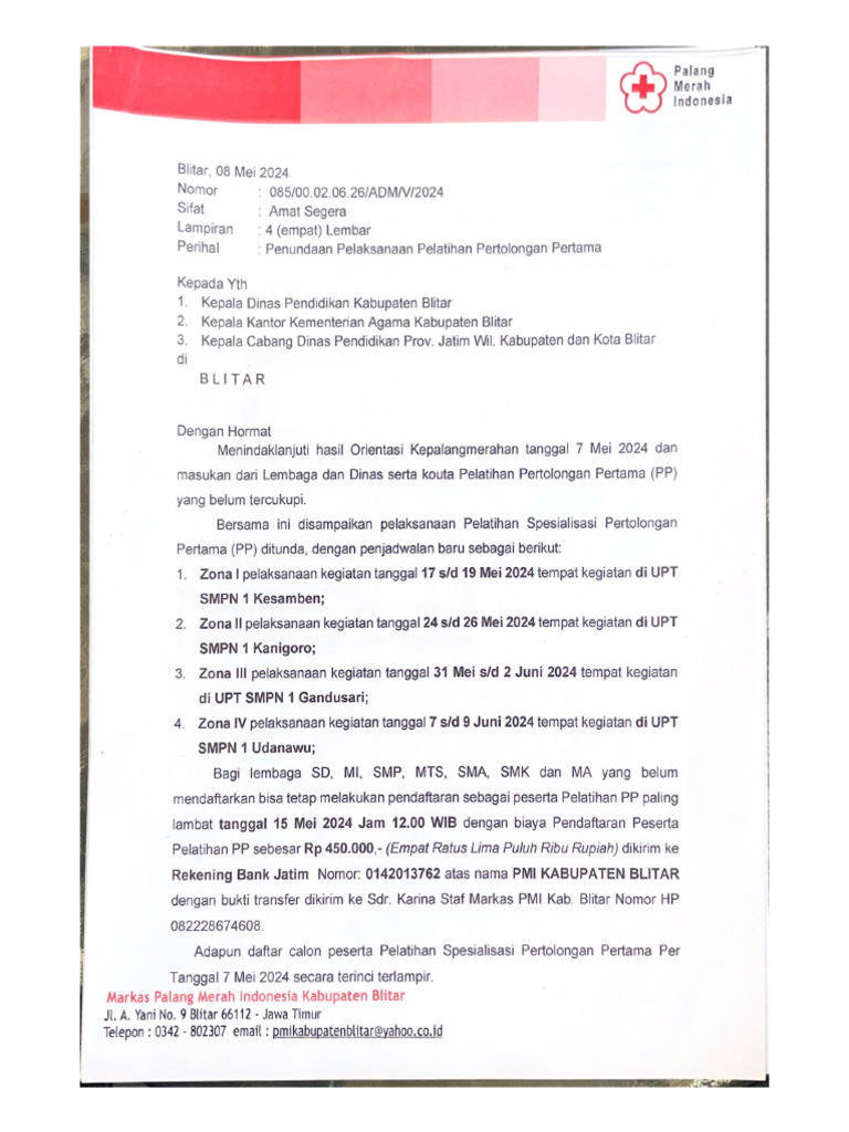 Surat Penundaan Pelatihan PP | PDF