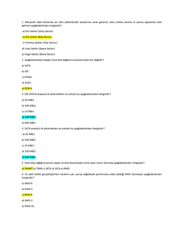 Donanım18 Aralık Cevaplar | PDF