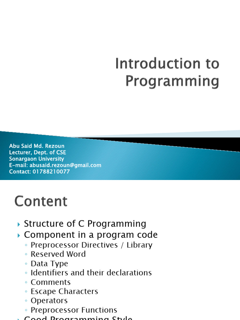 Introduction To Programming | PDF | Data Type | Integer (Computer Science) Introduction To Programming | PDF | Data Type | Integer (Computer Science)