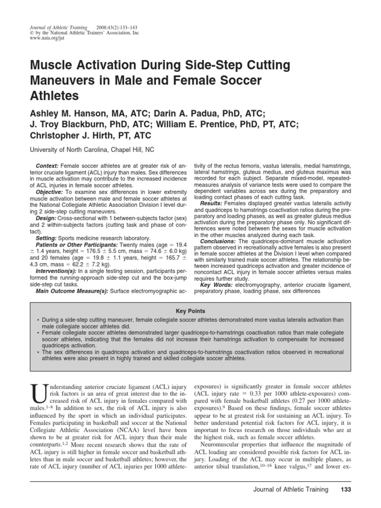 Muscle Activation During Side-Step Cutting 2008 | PDF | Limbs (Anatomy ...