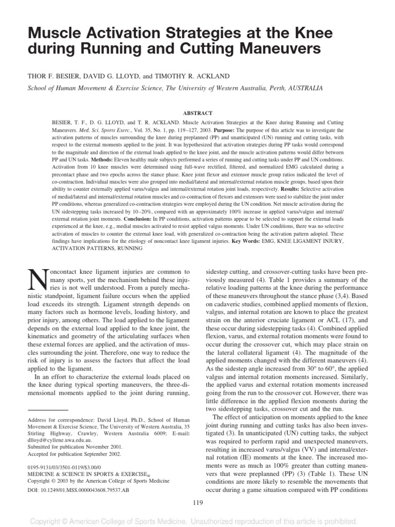 Muscle Activation Strategies at The Knee During Running and Cutting ...
