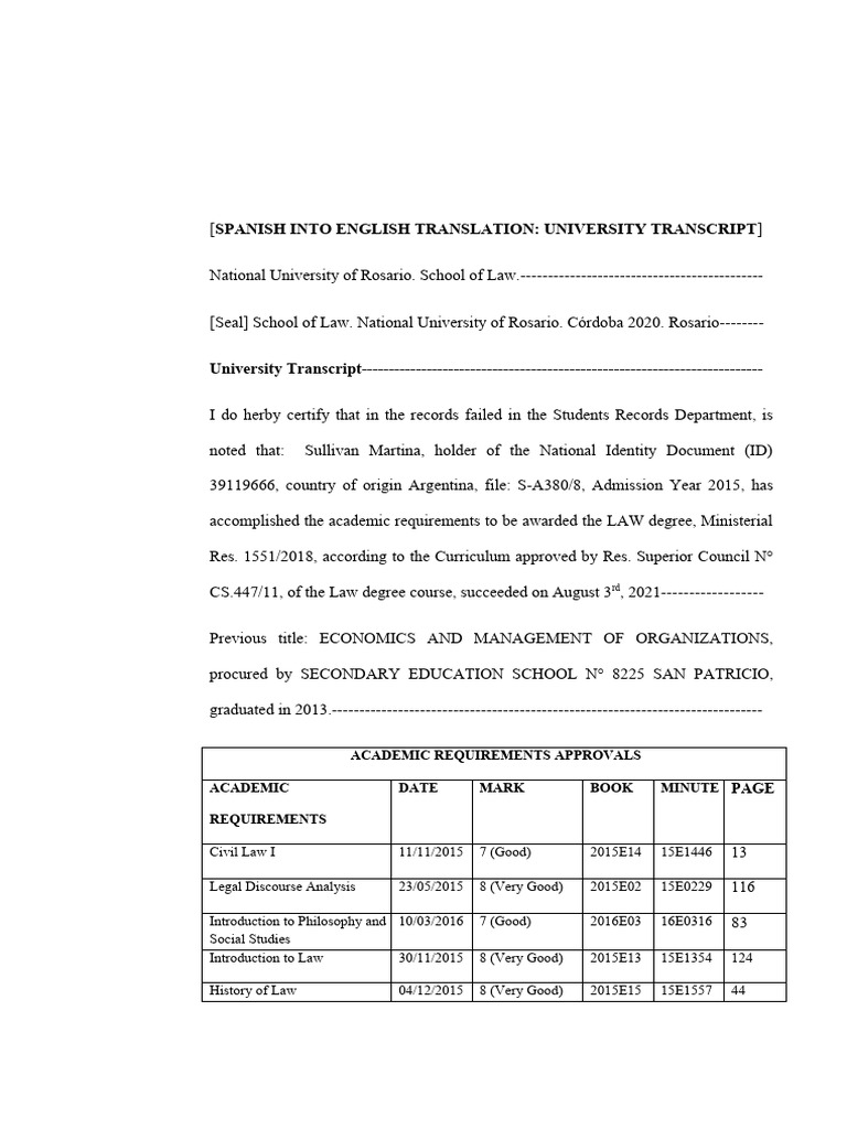 University Transcript Translation: Law Degree | PDF | Liberal Arts ...