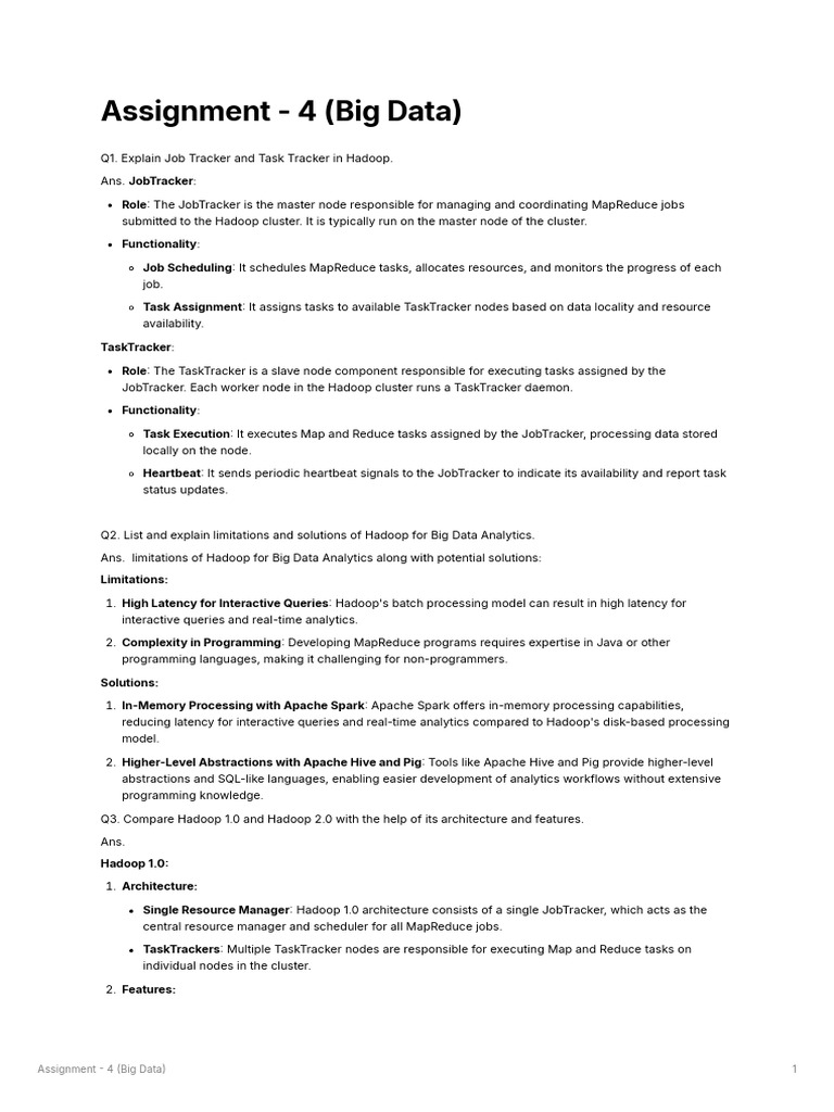 Assignment 4 Big Data Pdf Apache Hadoop Map Reduce