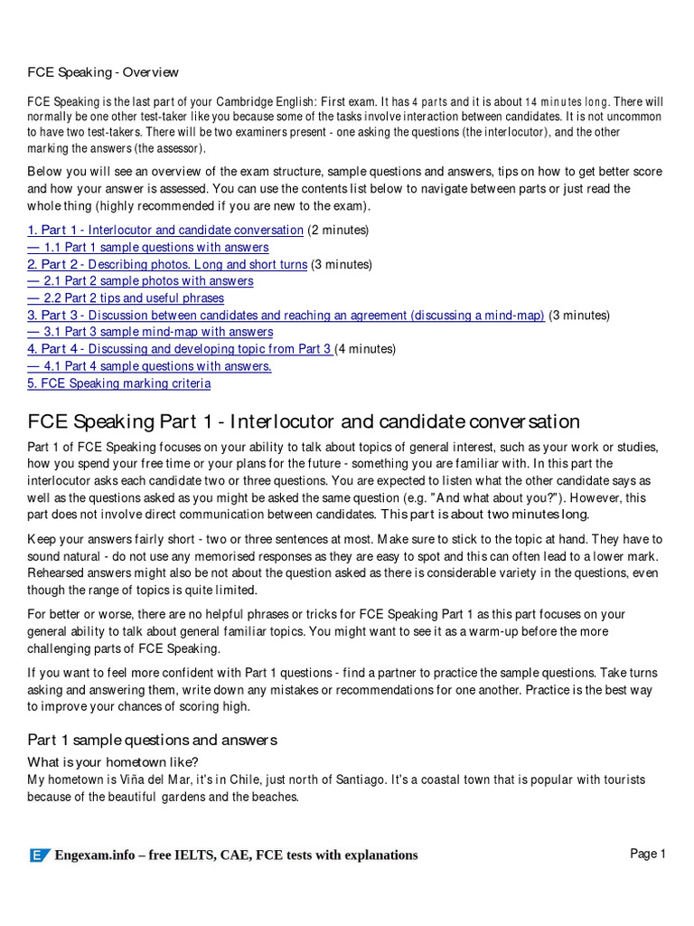 FCE Speaking Test Overview and Tips | PDF | English Language | Vocabulary