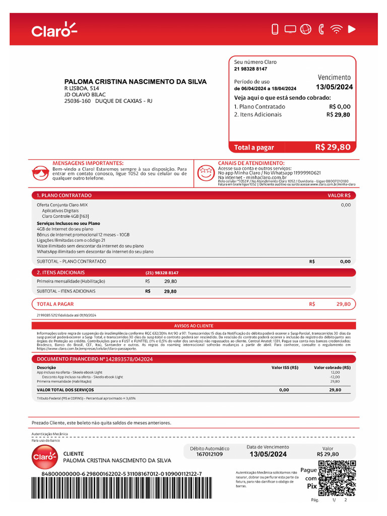 Claro PALOMA CRISTINA | PDF