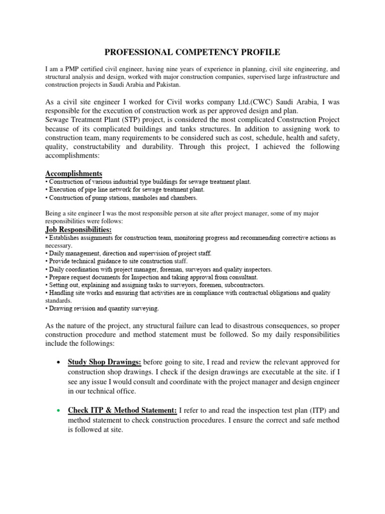Professional Competency Profile | PDF | Safety | Civil Engineering